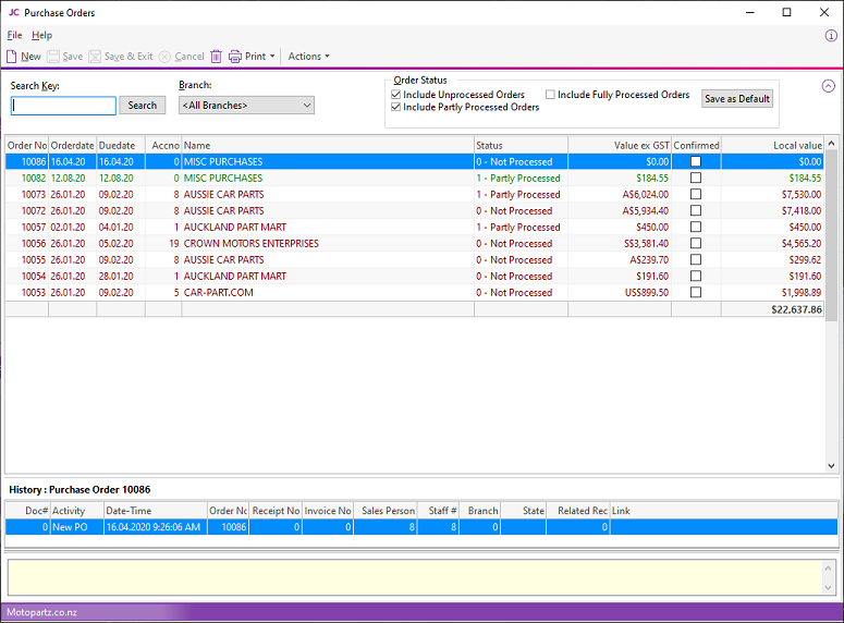 Exo Job Costing Help - Entering or Editing Purchase Orders
